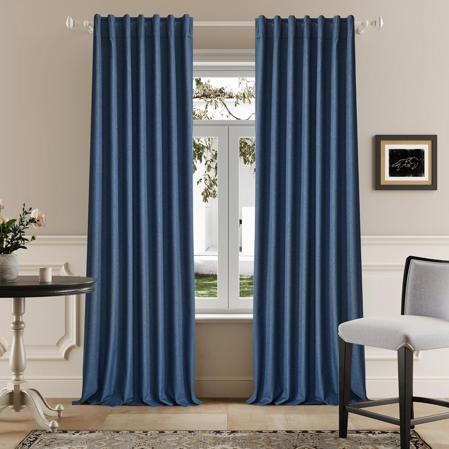Blackout 96 Inches Long Blue Curtains 2 Panel Set, Farmhouse Curtains for Living Room Darkening ...