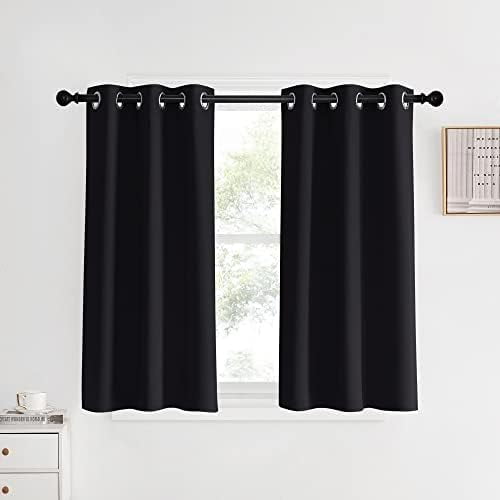 Blackout Bedroom Curtains for Windows 40 inch Long, Black, 2 Panels, 34 ...