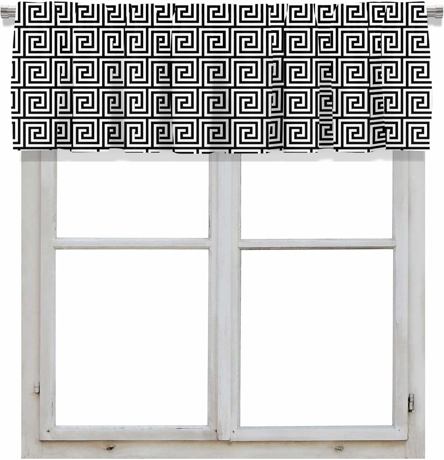 Blackout Black and White Greek Key Rod Pocket Short Window Curtain ...