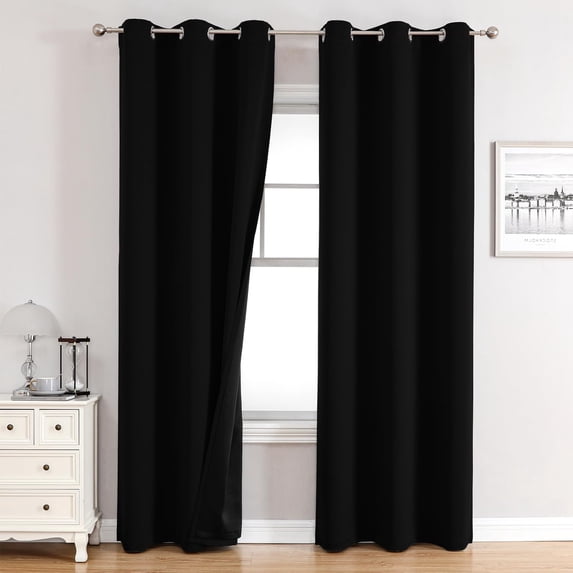 Blackout Curta84 Inch Long For Bedroom With Black Liner 2 Thick Layers ...