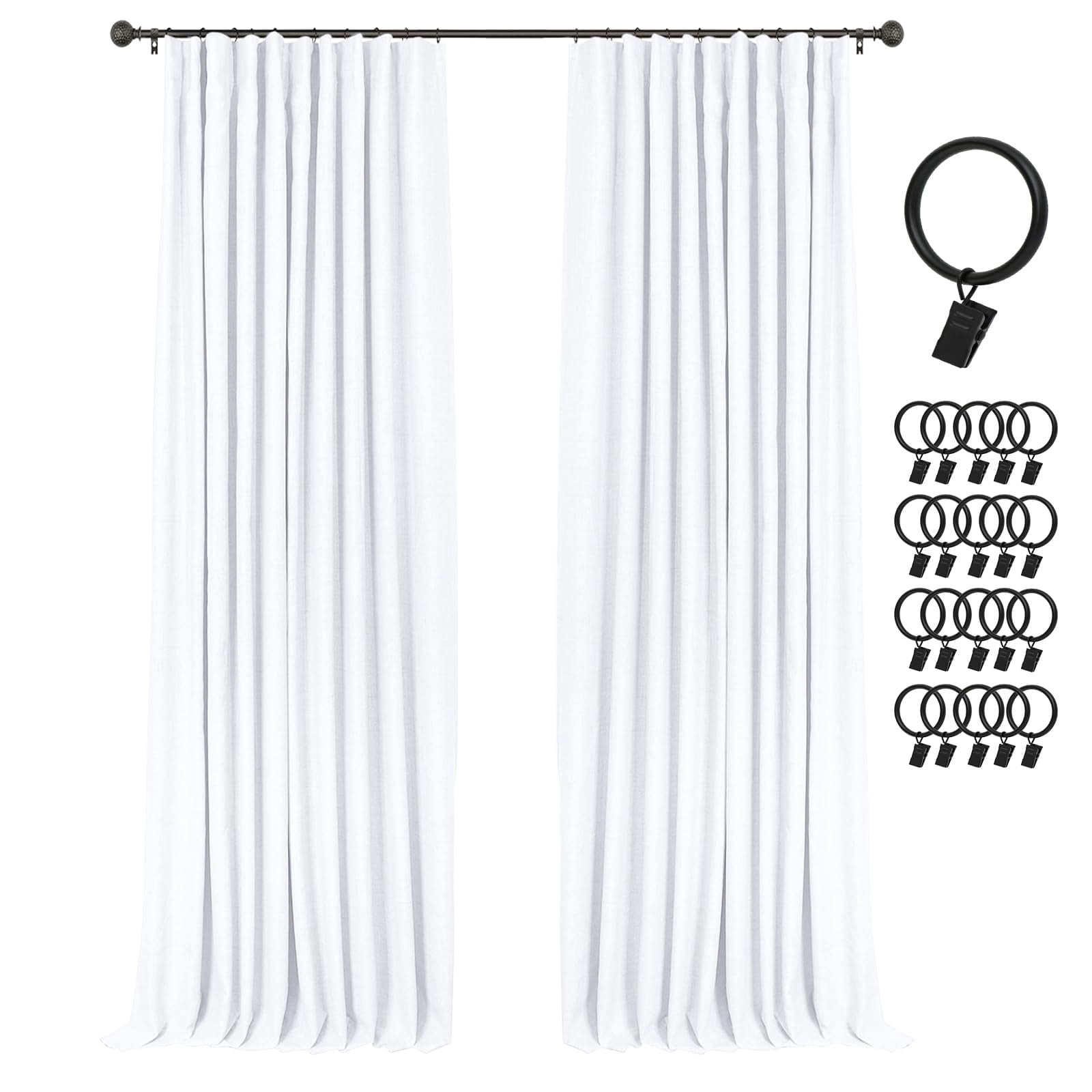 Blackout Curtafor Bedroom Black Out 90 Inch Long Clip Rings Linen ...