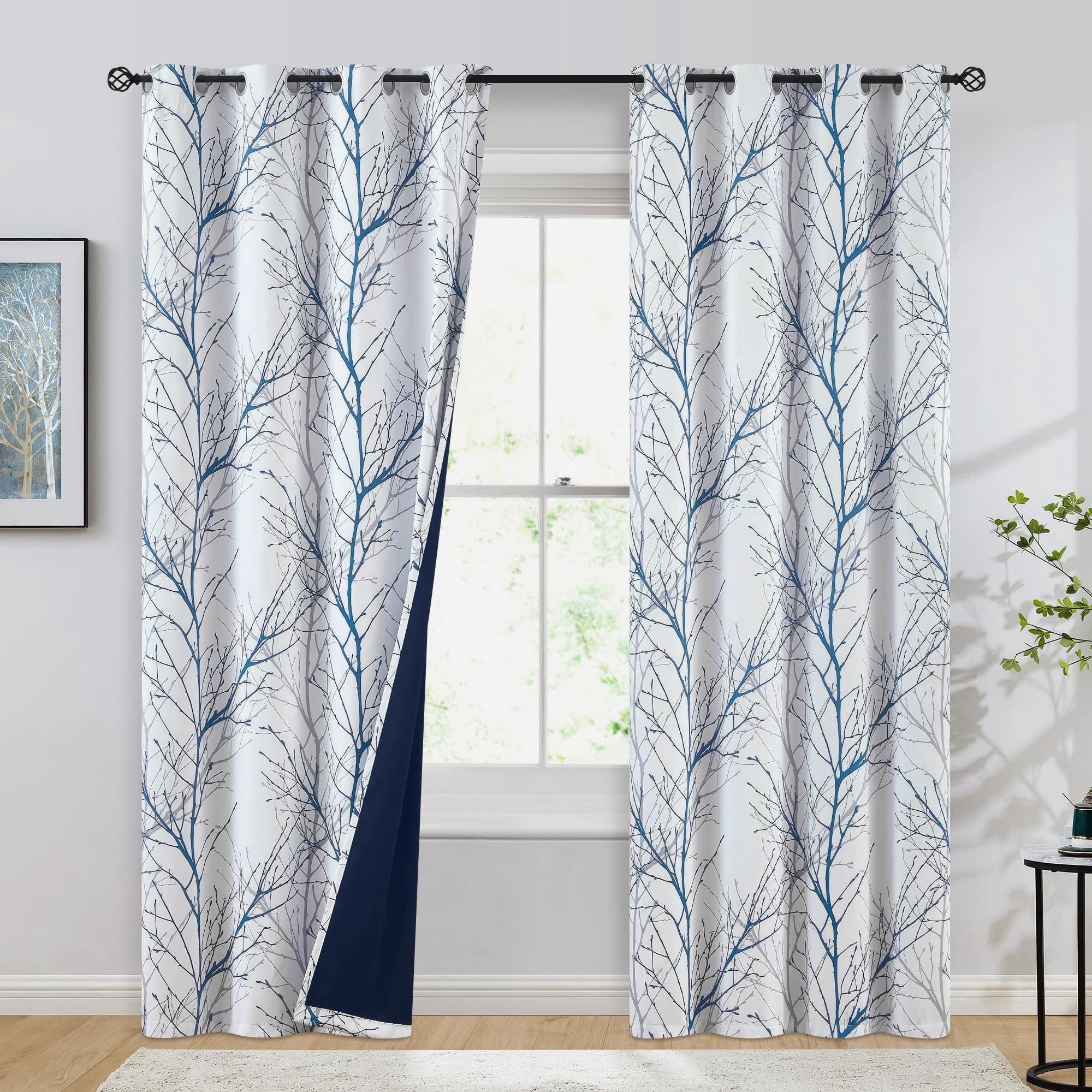 Blackout Curtafor Living Room Bedroom 96 Inches Long Blue Grey Tree ...