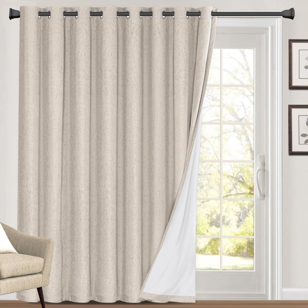 Blackout Curtains 100"W x 84"L Natural Faux Linen Thermal Insulated ...