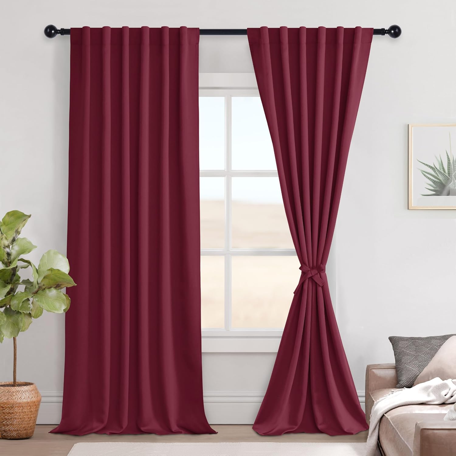 Blackout Curtains 2 Panels, Burgundy Red, Room Darkening Thermal ...