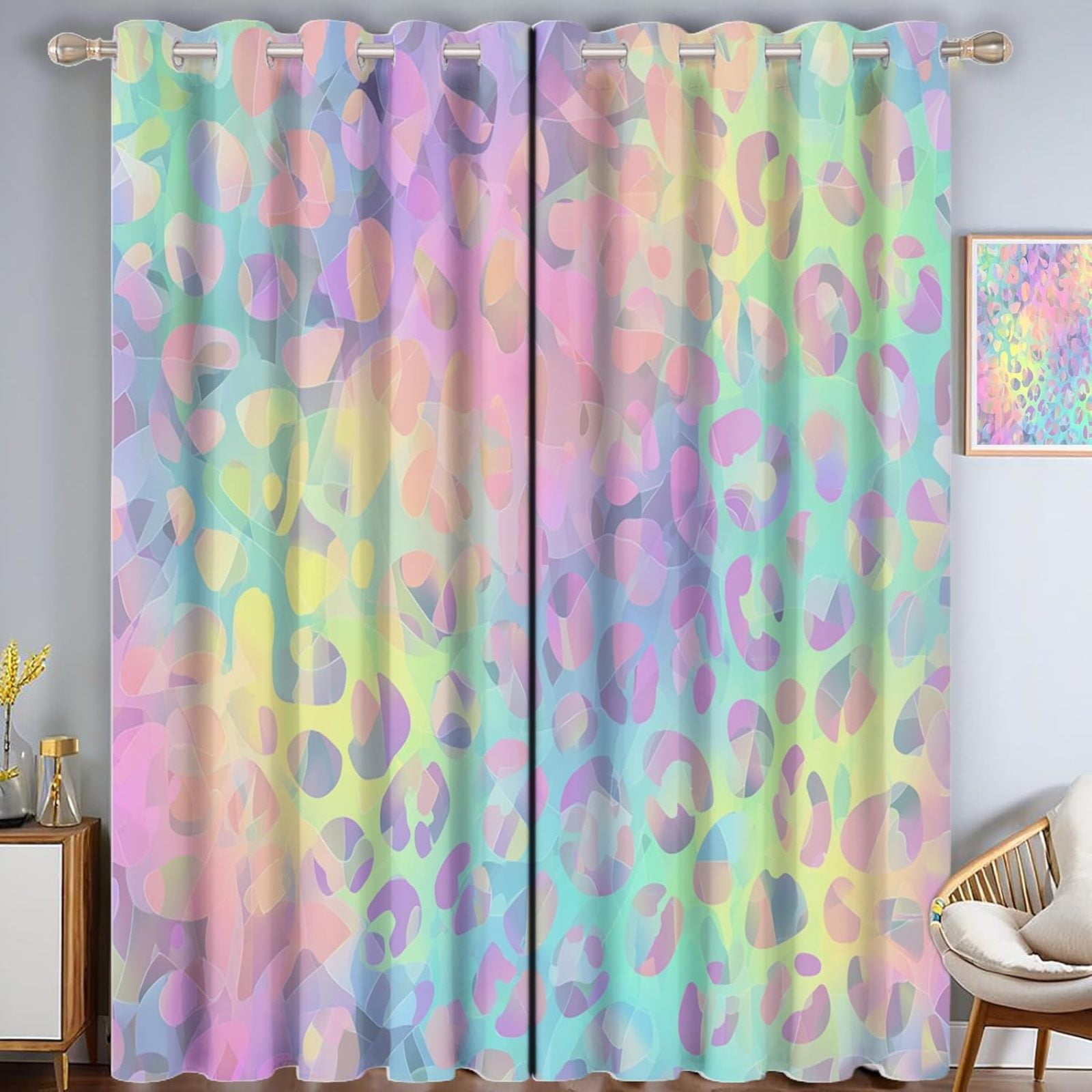 Blackout Curtains 2 Panels Set Fantasy Illustration Drapes Leopard ...
