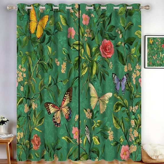 Blackout Curtains 2 Panels Set Garden Landscape Drapes Flowers ...