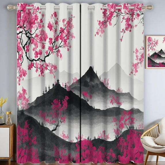 Blackout Curtains 2 Panels Set Ink Painting Style Curtain Drapes For ...