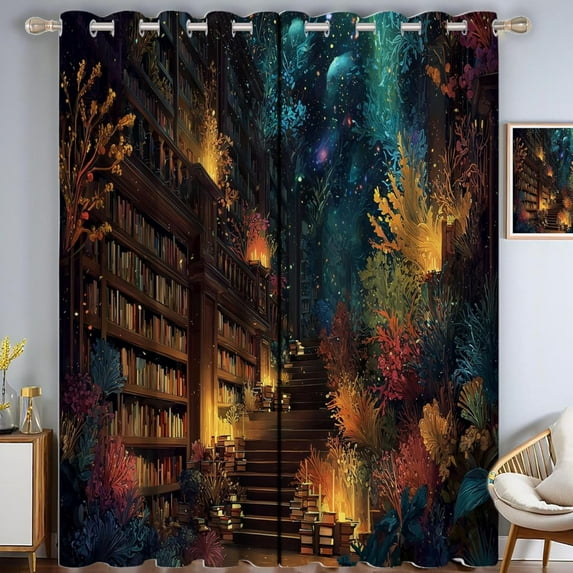 Blackout Curtains 2 Panels Set Magic Library Drapes Strange Plants ...