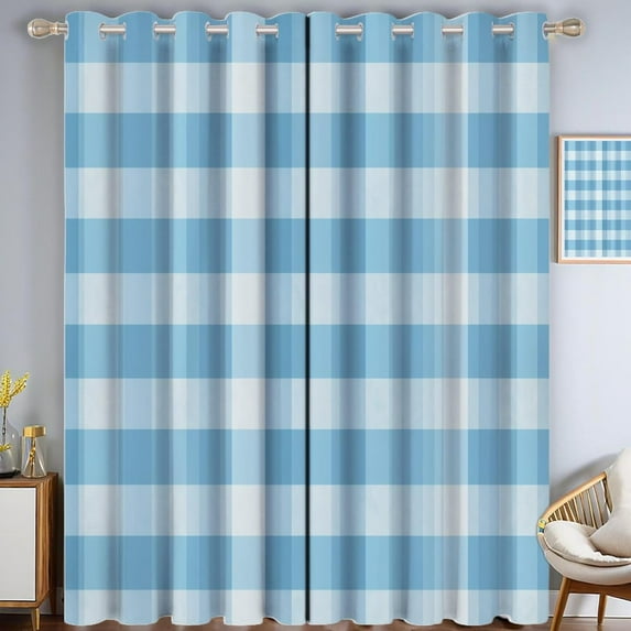 Blackout Curtains 2 Panels Set Simple Geometric Drapes Gingham Pattern ...