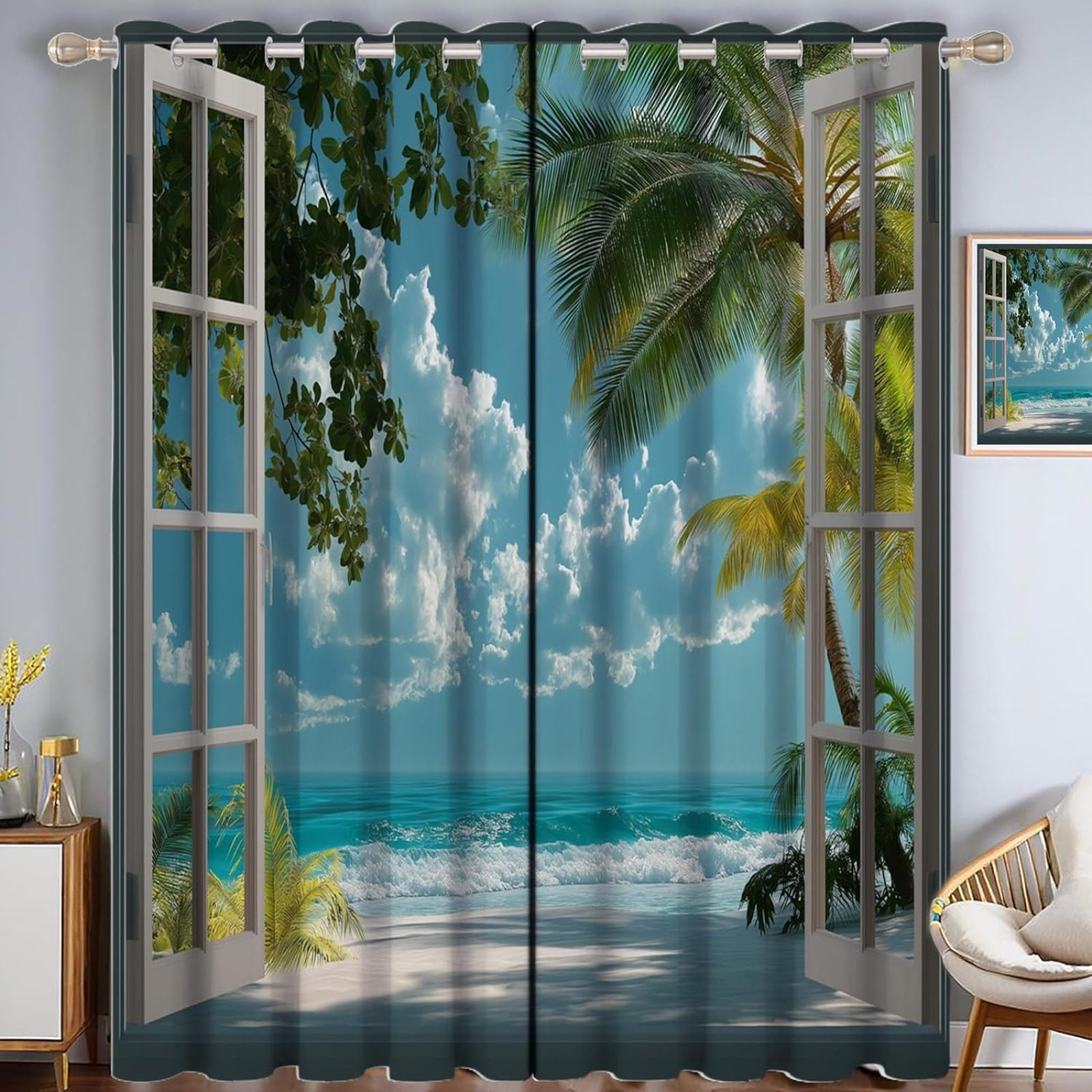 Blackout Curtains 2 Panels Set Tropical Beach View Drapes Realistic ...