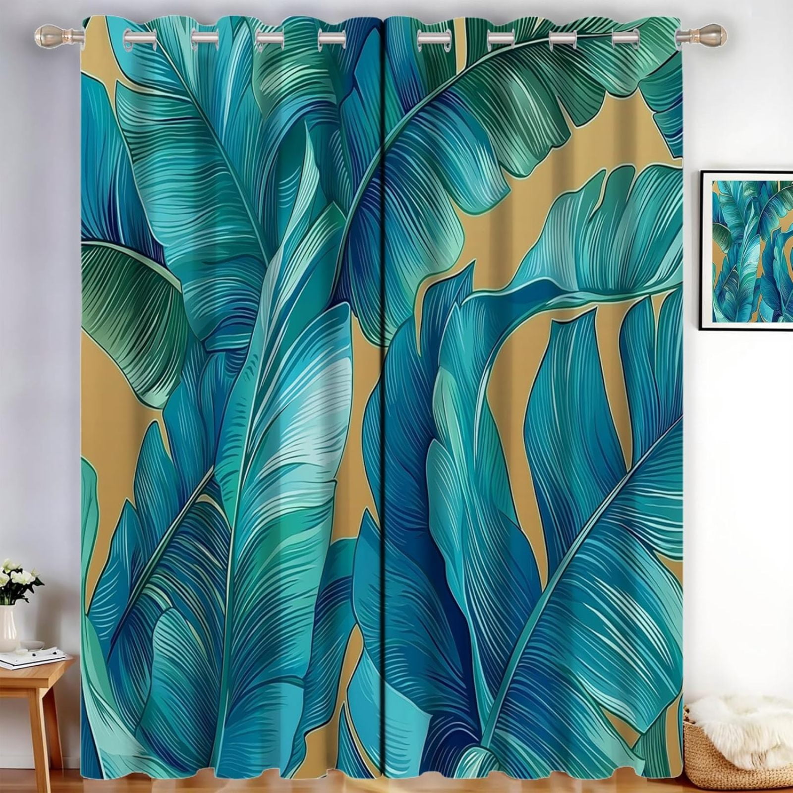 Blackout Curtains 2 Panels Set Tropical Leaf Theme Curtain Drapes For ...