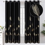 Blackout Curtains 2 Panels Set with Unique Gold Wheat and Leaf Designed ...
