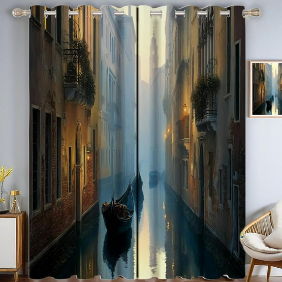 Blackout Curtains 2 Panels Set Venice Ancient Canal Scenery Drapes ...