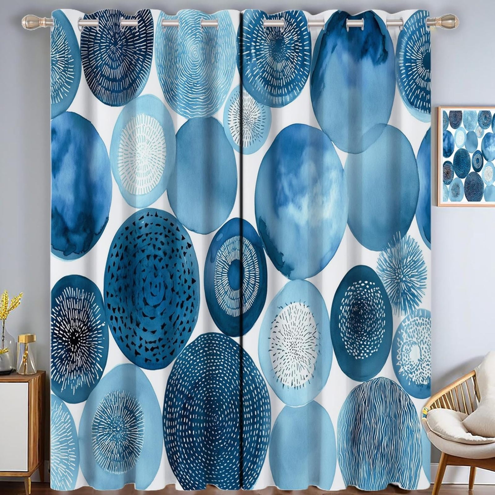 Blackout Curtains 2 Panels Set Watercolor Pattern Drapes Hand-Painted ...