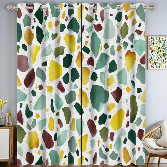 Blackout Curtains 2 Panels Set Watercolor Style Drapes Terrazzo Pattern ...