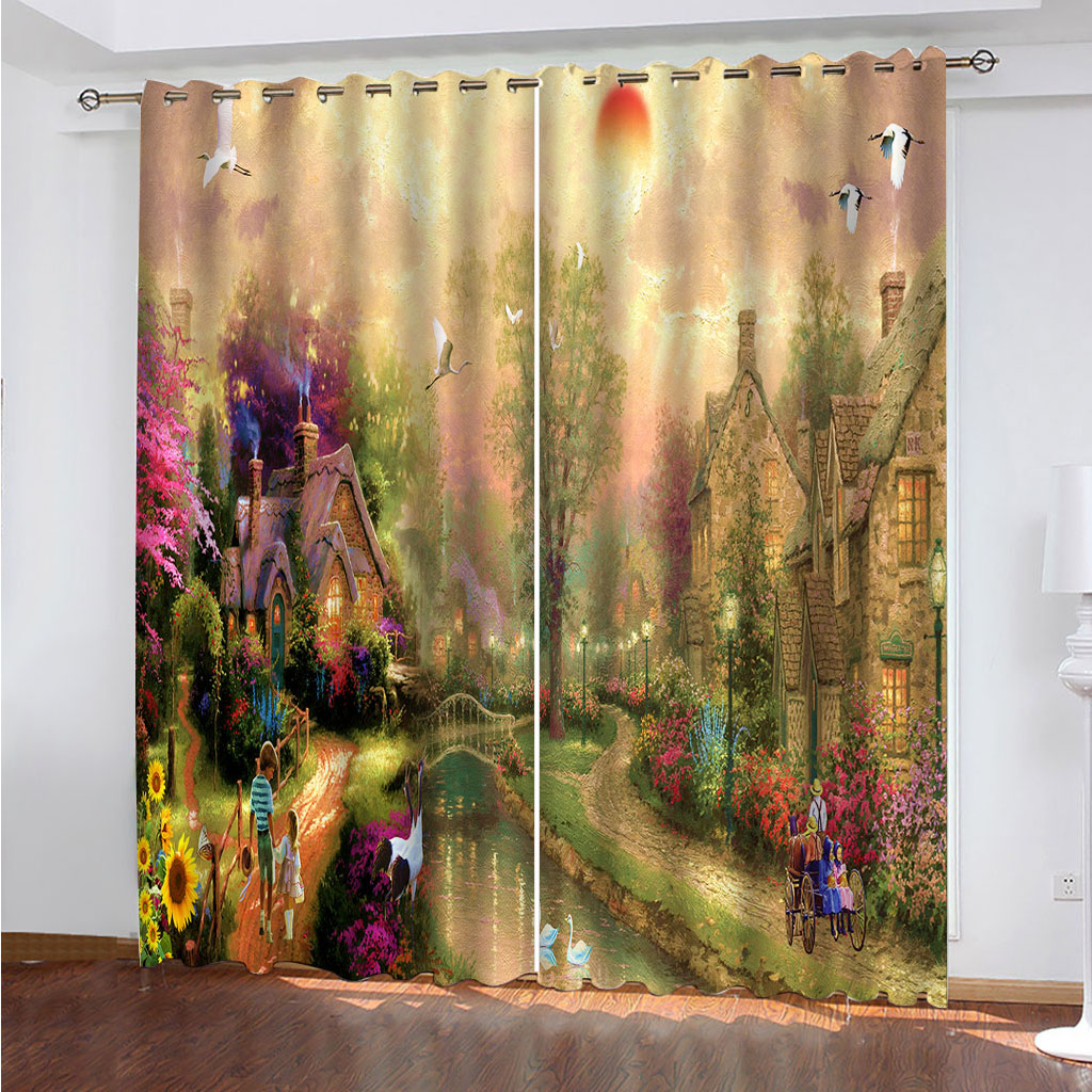 Blackout Curtains 3D Countryside Landscape Home Decoration Sun Shade ...