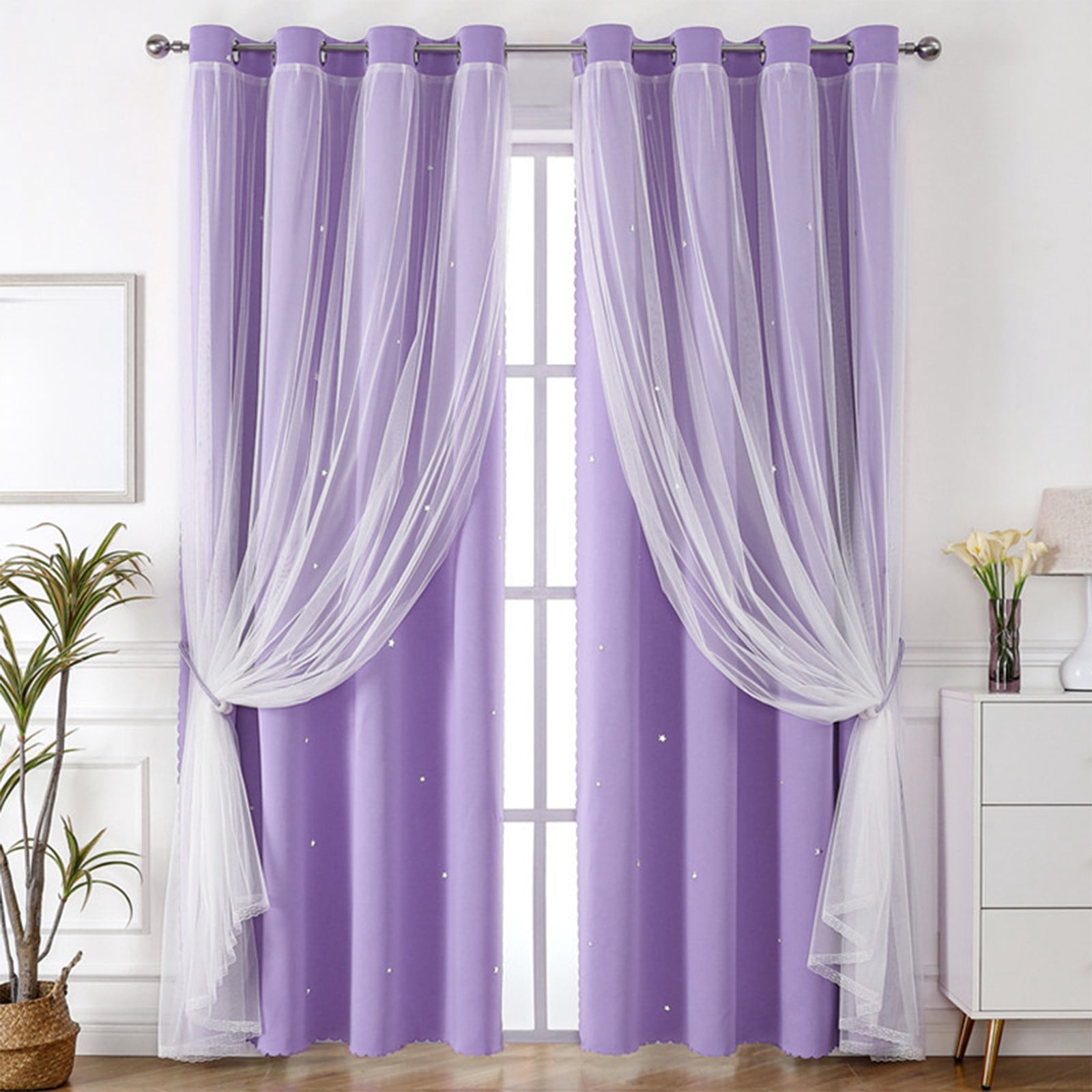 Blackout Curtains 51x39 Inch - Purple Laser Cutout Stars Grommet ...