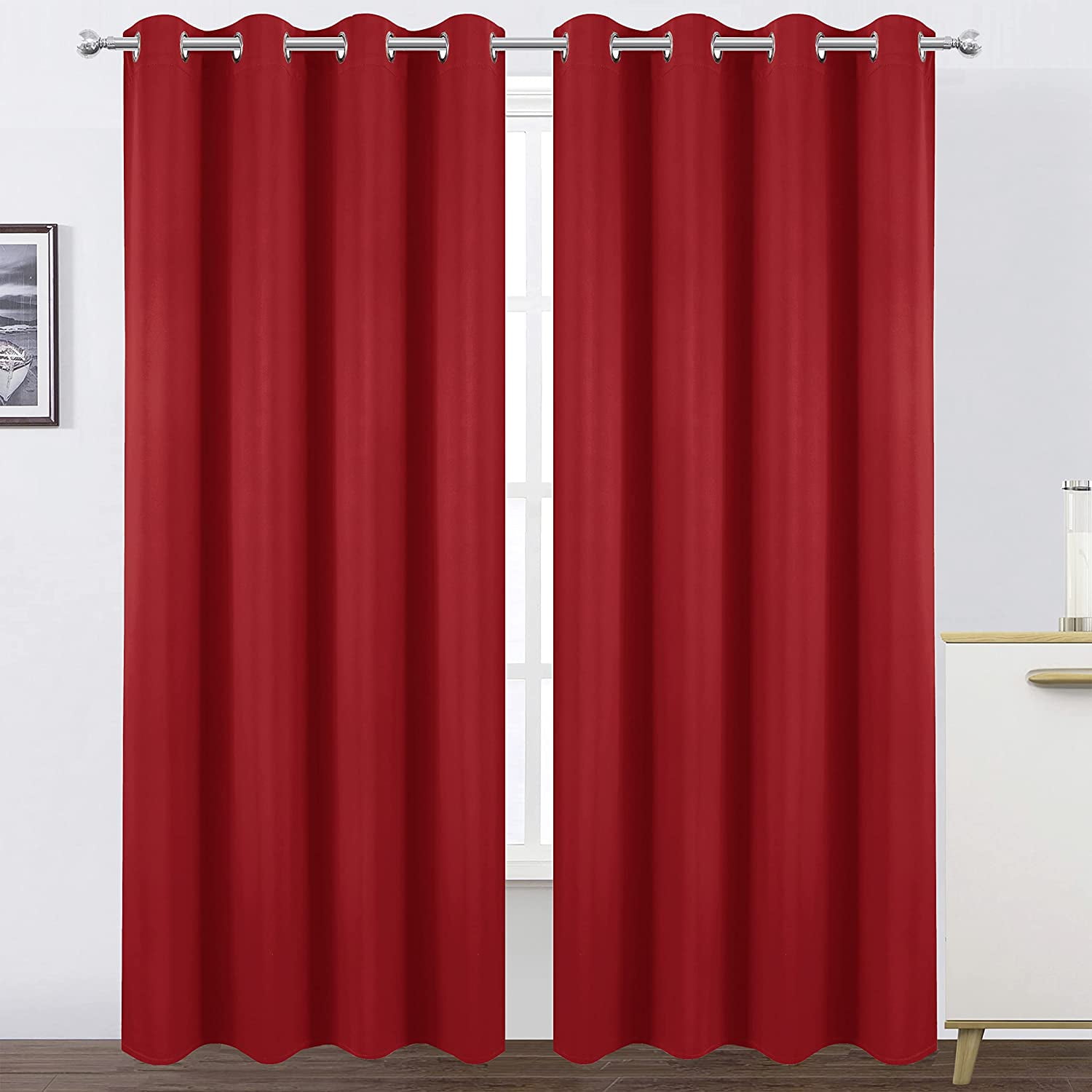 SHIYOU-Blackout Curtains 52 x 84 inch/Bright Red Curtains Set of 2 ...