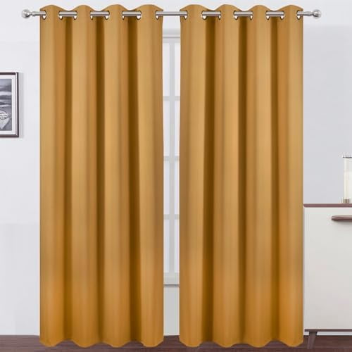 Blackout Curtains 52 x 84 inches Long Mustard Yellow Curtains Set of 2 ...