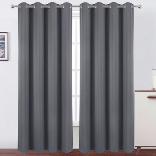 Blackout Curtains 52 x 90 Inch Long Grey Curtains Set of 2 Panels Room ...