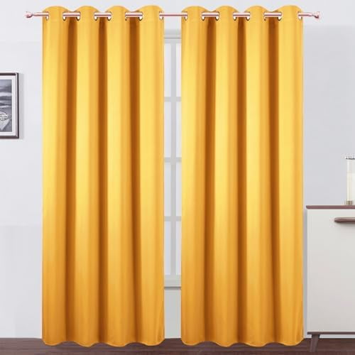 Blackout Curtains 52 x 90 Inch Long Yellow Curtains Set of 2 Panels ...