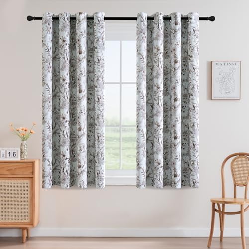 Blackout Curtains 63 Inch Length 2 Panels Set Floral Print Curtain ...