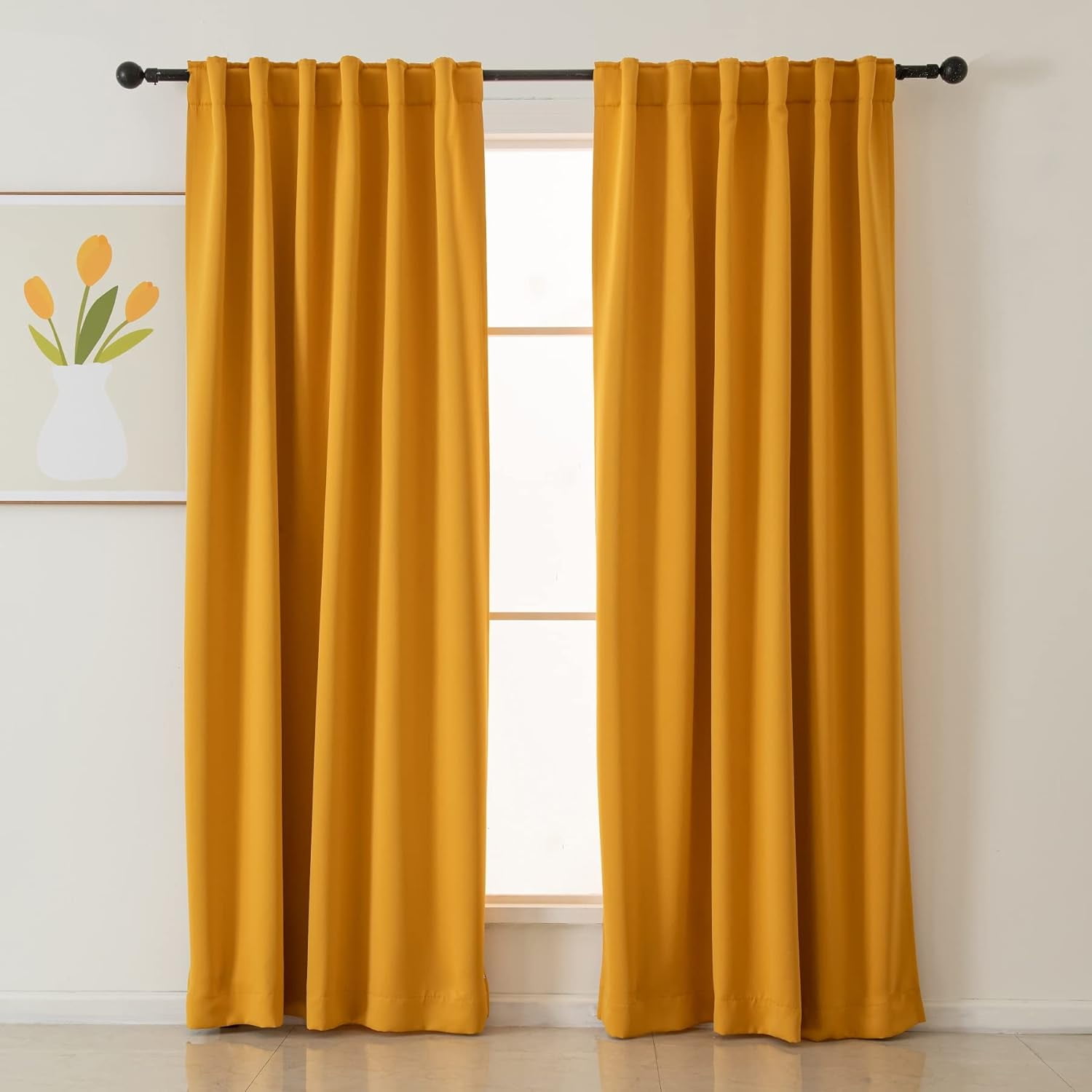 Blackout Curtains 63 Inches Long 2 Panels, Black Out Drapes for Bedroom ...