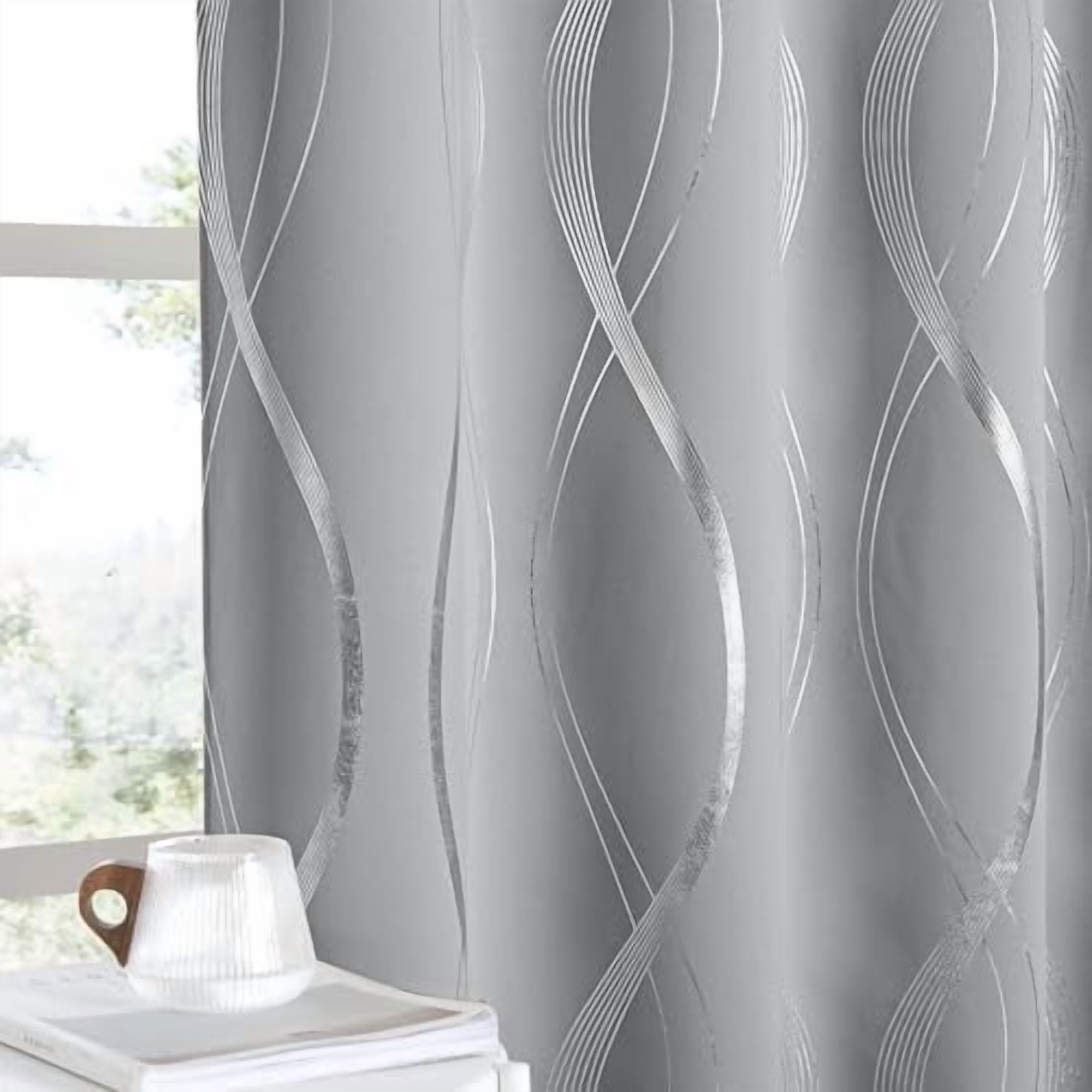 Blackout Curtains 63 inch Length 2 Panels, Silver Grey Window Treatment ...