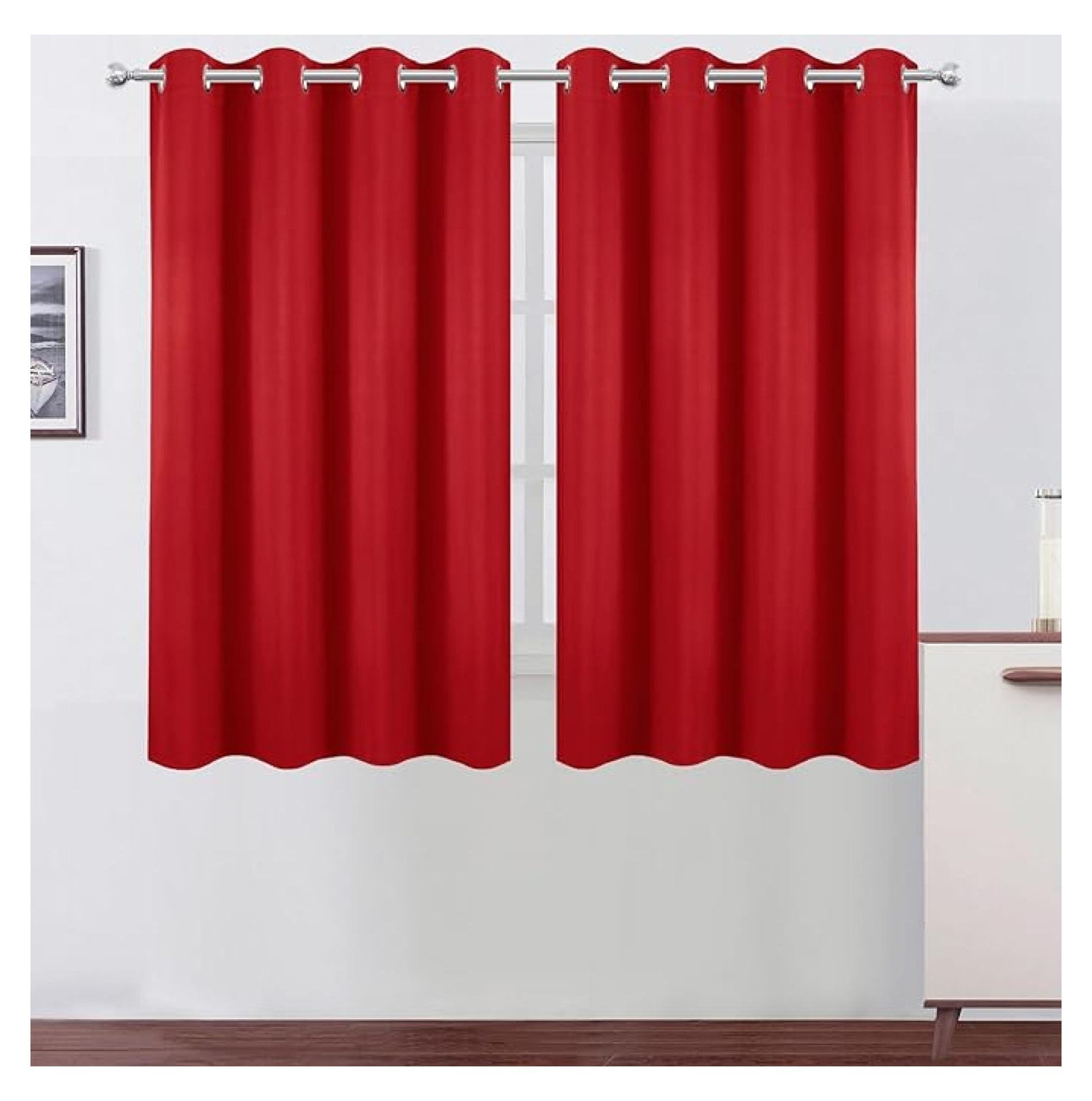 Blackout Curtains 66 x 54 Inch Bright Red, 2 Panel Set Room Darkening ...