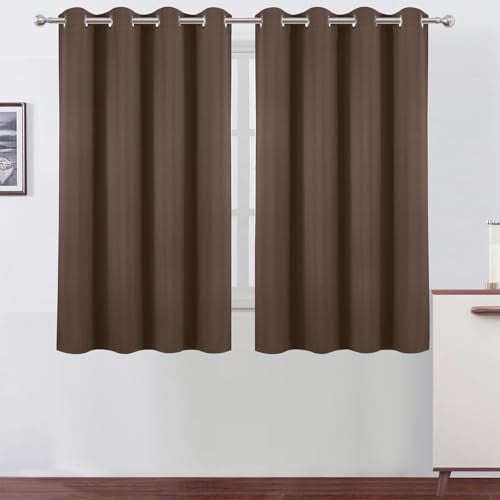 Blackout Curtains 66 x 54 Inch Long Chocolate Curtains Set of 2 Panels ...