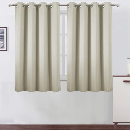 Blackout Curtains 66 x 54 Inch Long Light Beige Curtains Set of 2 ...