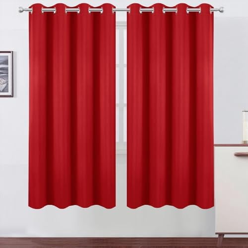 Blackout Curtains 66 x 72 Inch Long Bright Red Curtains Set of 2 Panels ...