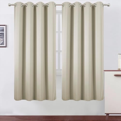 Blackout Curtains 66 x 72 Inch Long Light Beige Curtains Set of 2 ...