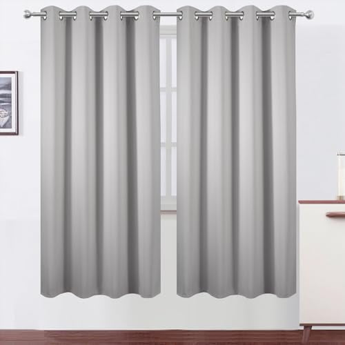 Blackout Curtains 66 x 72 Inch Long Light Grey Curtains Set of 2 Panels ...