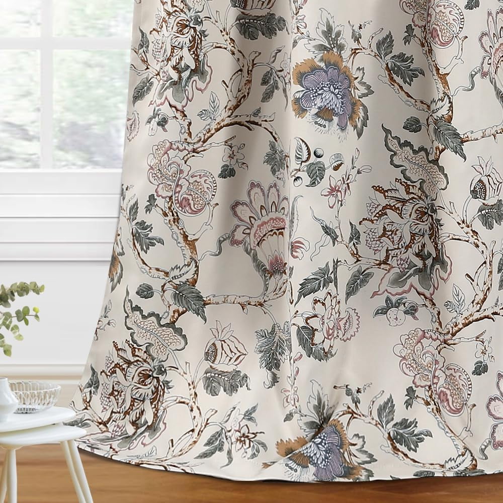 Blackout Curtains 84 Inch Length 2 Panels Set Floral Print Thermal ...
