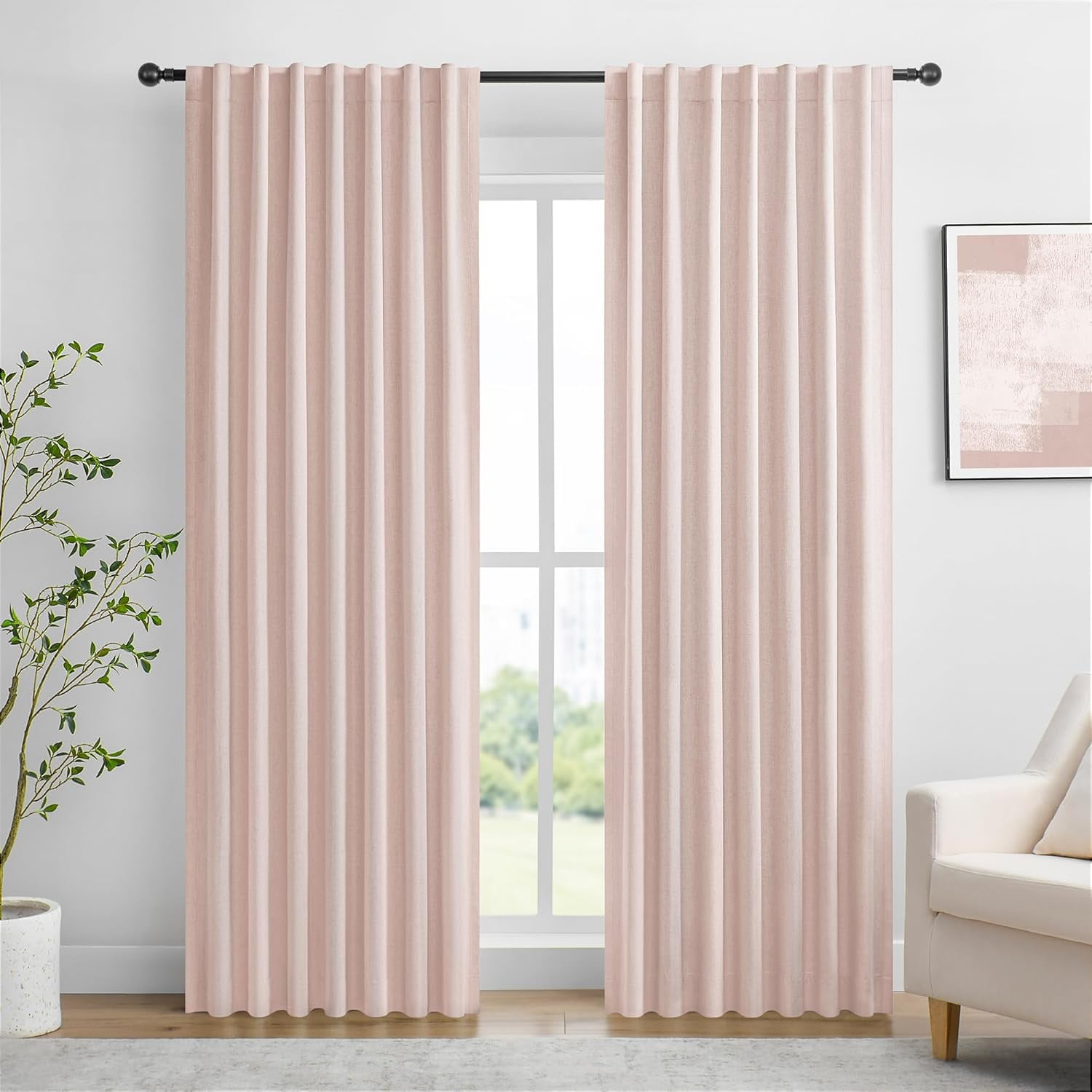 Blackout Curtains 92 Inch Length Linen Textured 100% Light Blocking ...