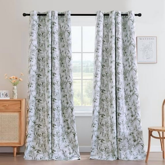 Blackout Curtains 96 Inch Length 2 Panels Set Floral Print Curtain ...
