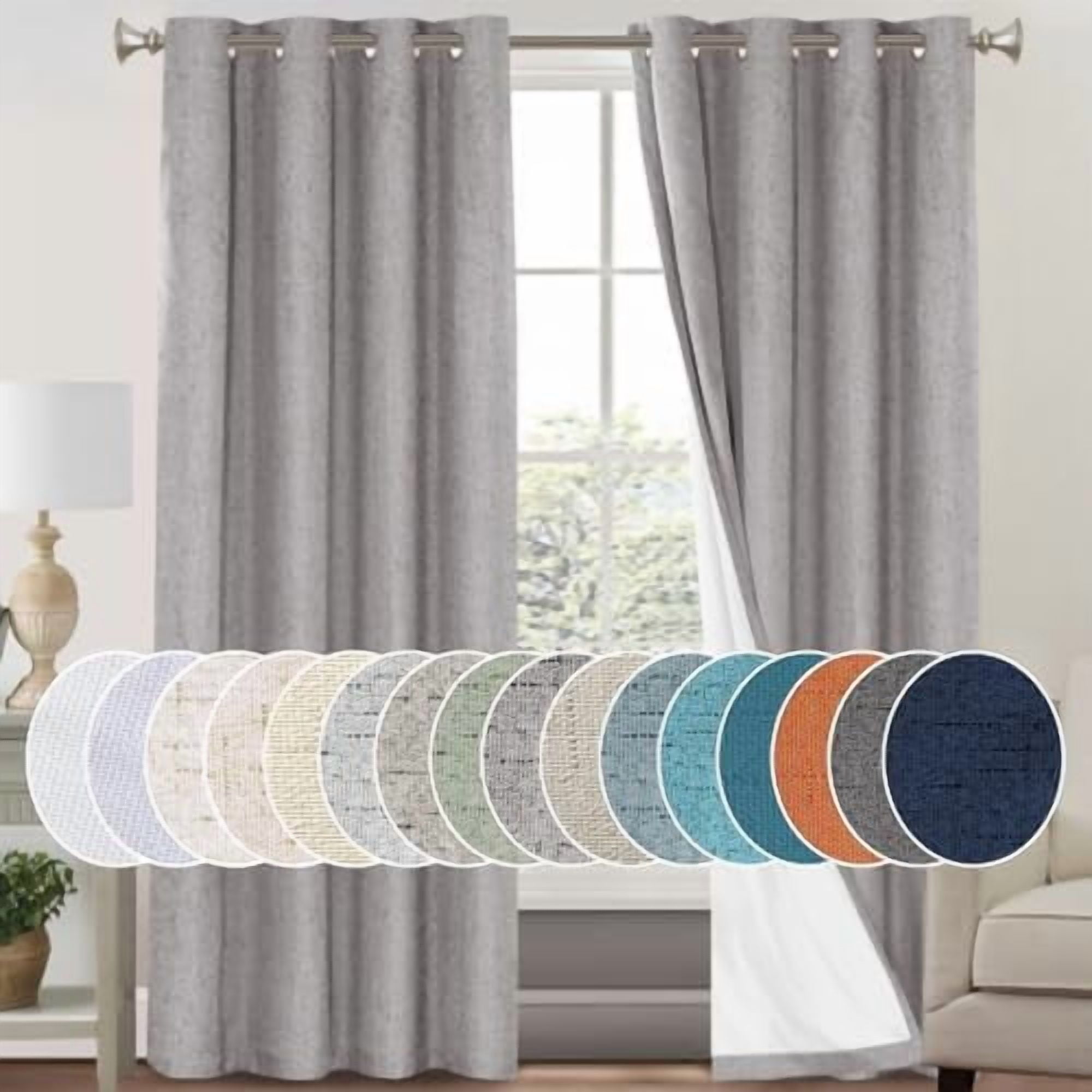 Blackout Curtains for Bedroom 100% Blackout Thermal Insulated with White Liner Light Grey ...