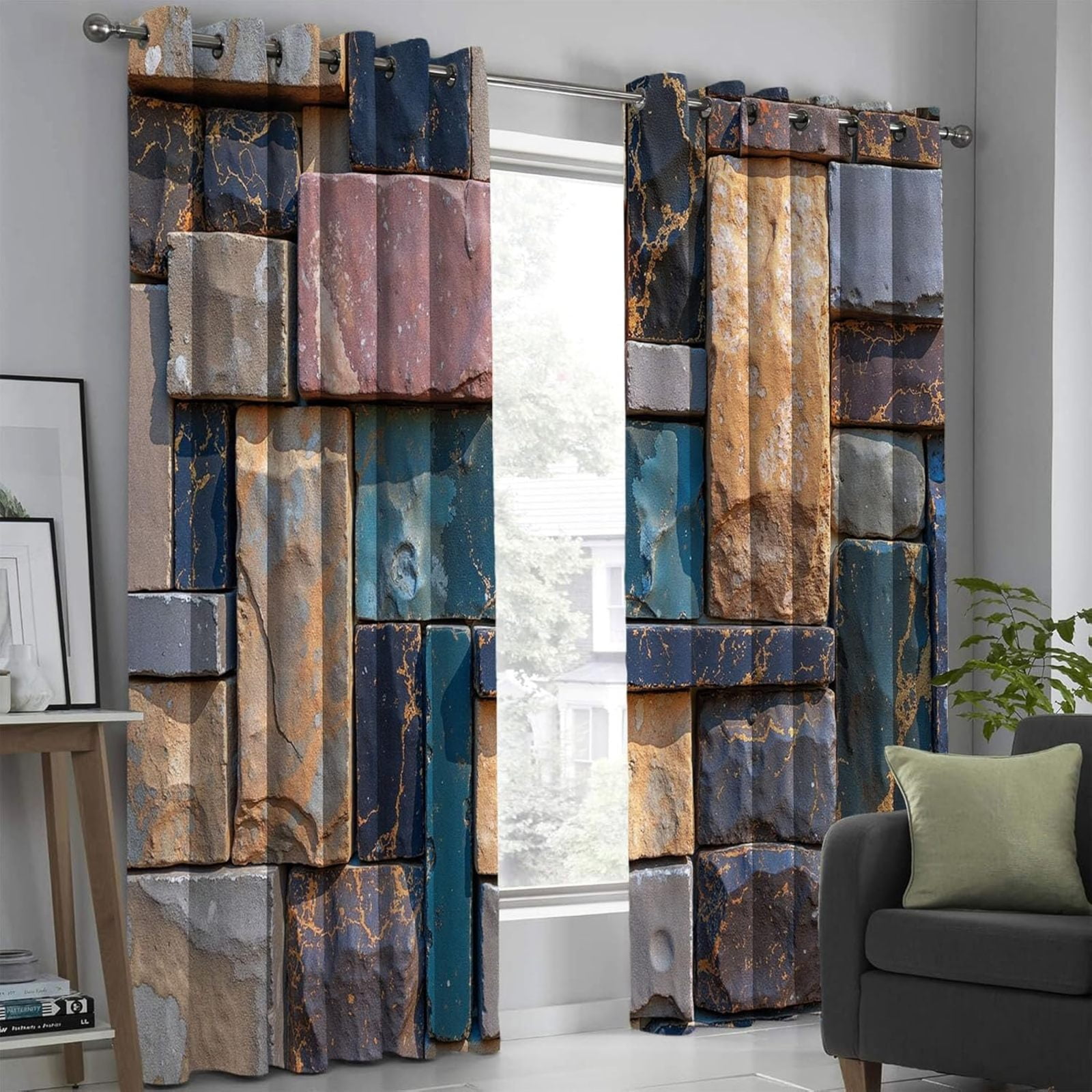 Blackout Curtains For Bedroom 3D Ink Splatter Stone Wall Printed Drapes ...