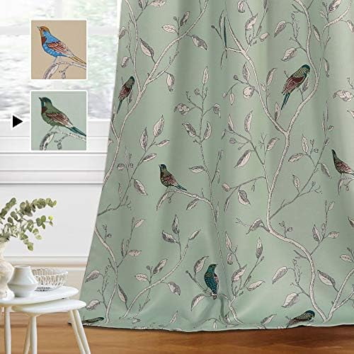 Blackout Curtains for Bedroom 63 Inches Length Thermal Insulated Birds ...