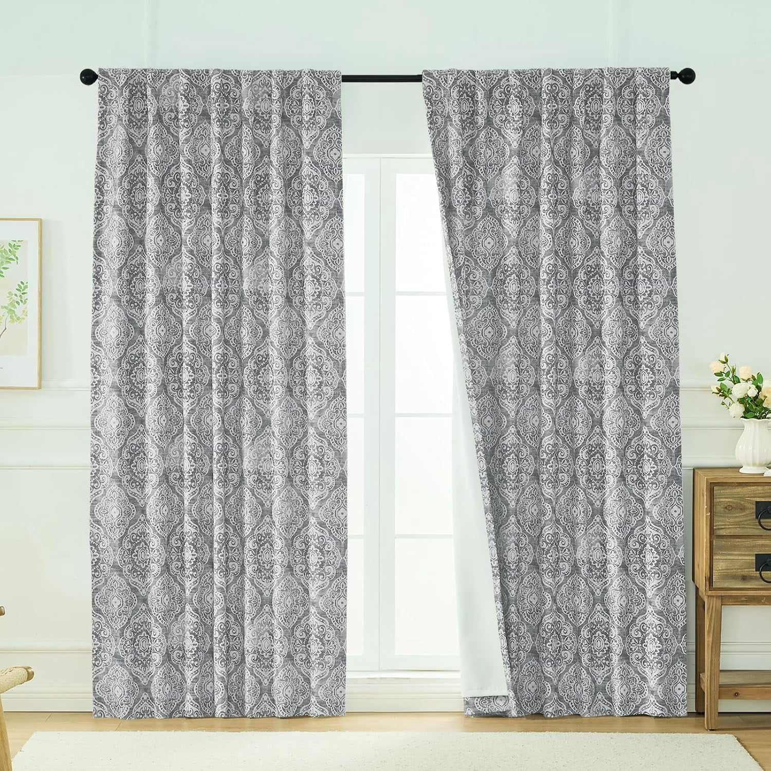 Blackout Curtains for Bedroom 84 Inches Long, 2 Panels, Thermal Insulated Elegant Printed Double ...