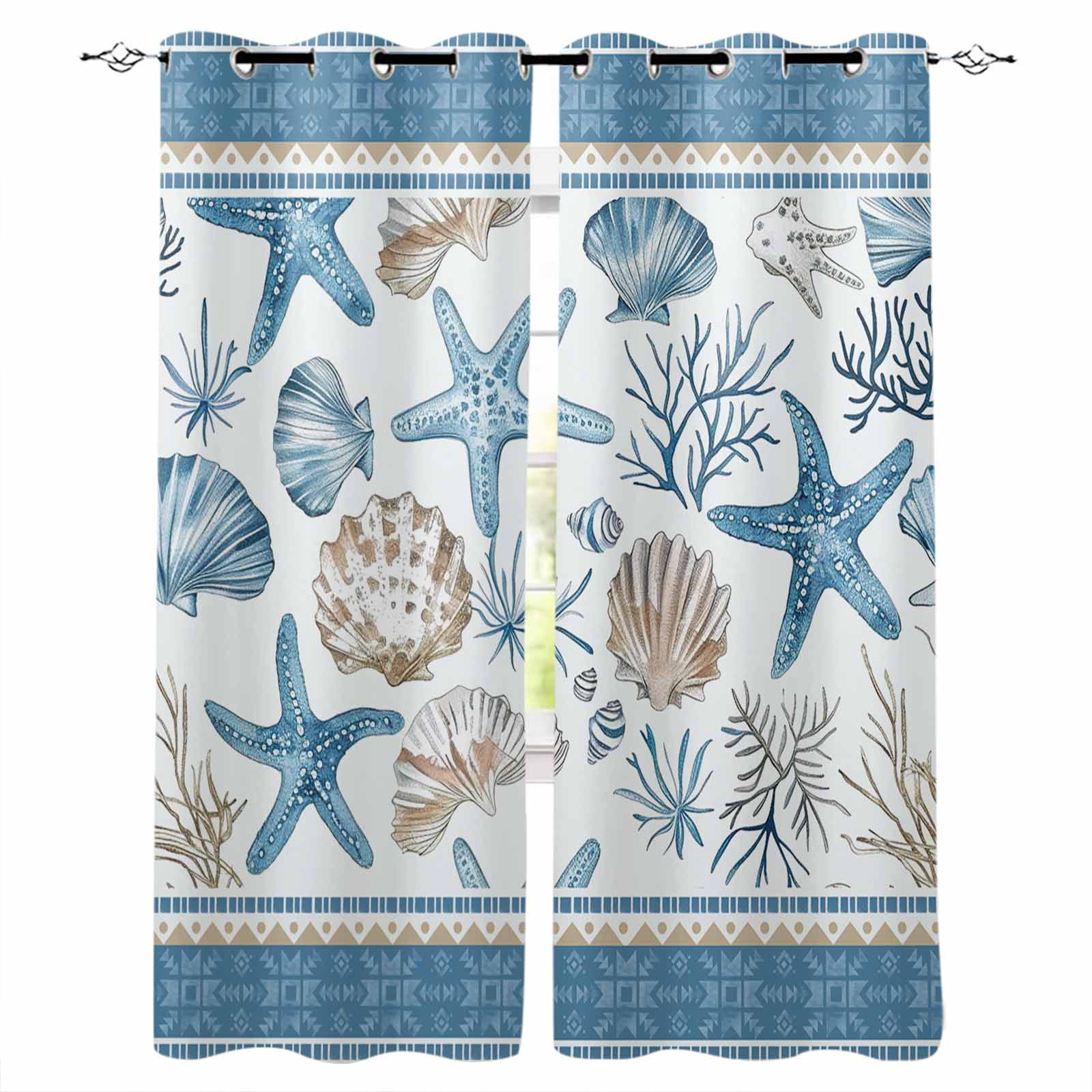 Blackout Curtains for Bedroom, Blue Coastal Nautical Room Darkening ...