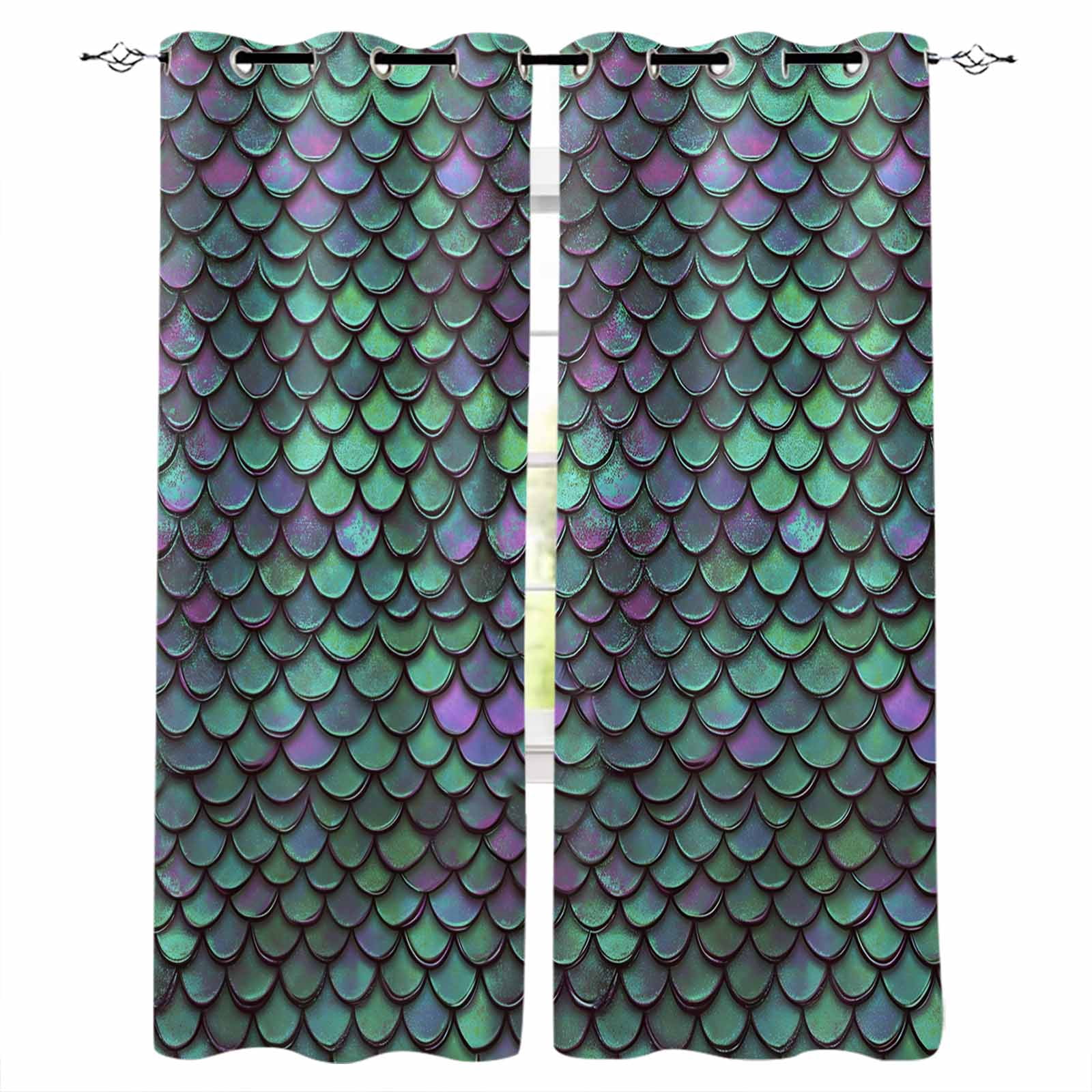 Blackout Curtains for Bedroom, Coastal Teal Green Room Darkening Window ...