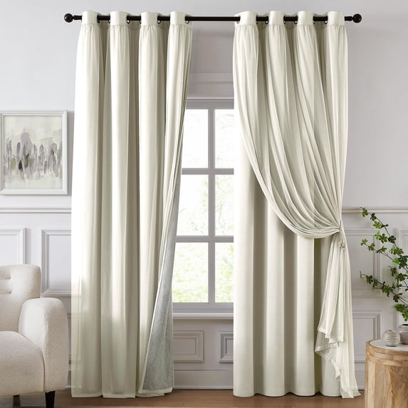 Blackout Curtains for Bedroom, Double Layer Ivory Curtains, Black Out ...