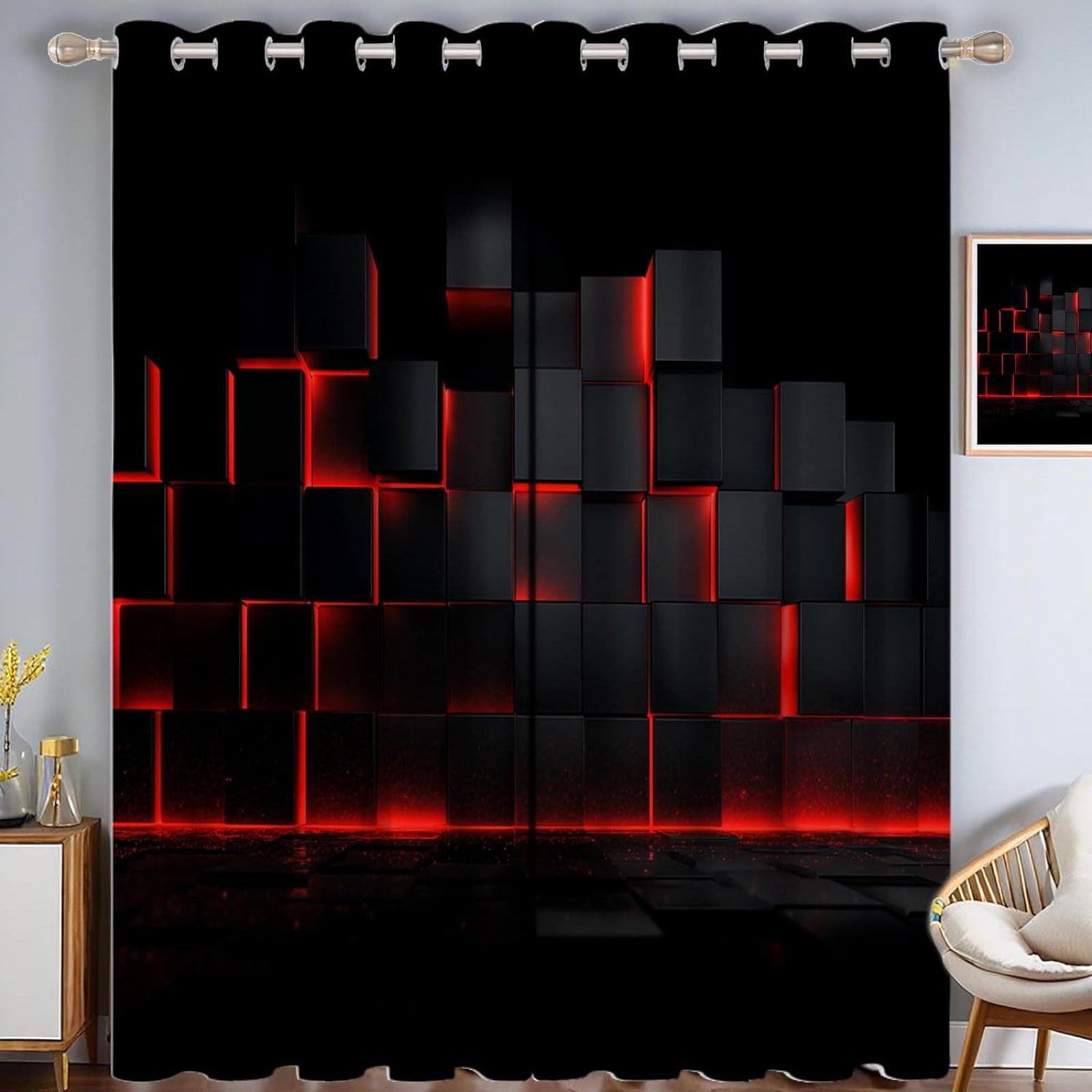 Blackout Curtains For Bedroom Geometric Cube Thermal Insulated Curtains ...