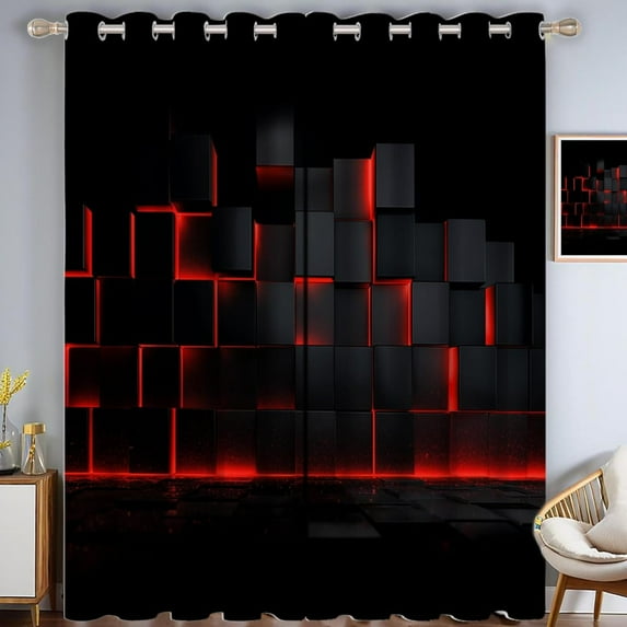 Blackout Curtains For Bedroom Geometric Cube Thermal Insulated Curtains ...
