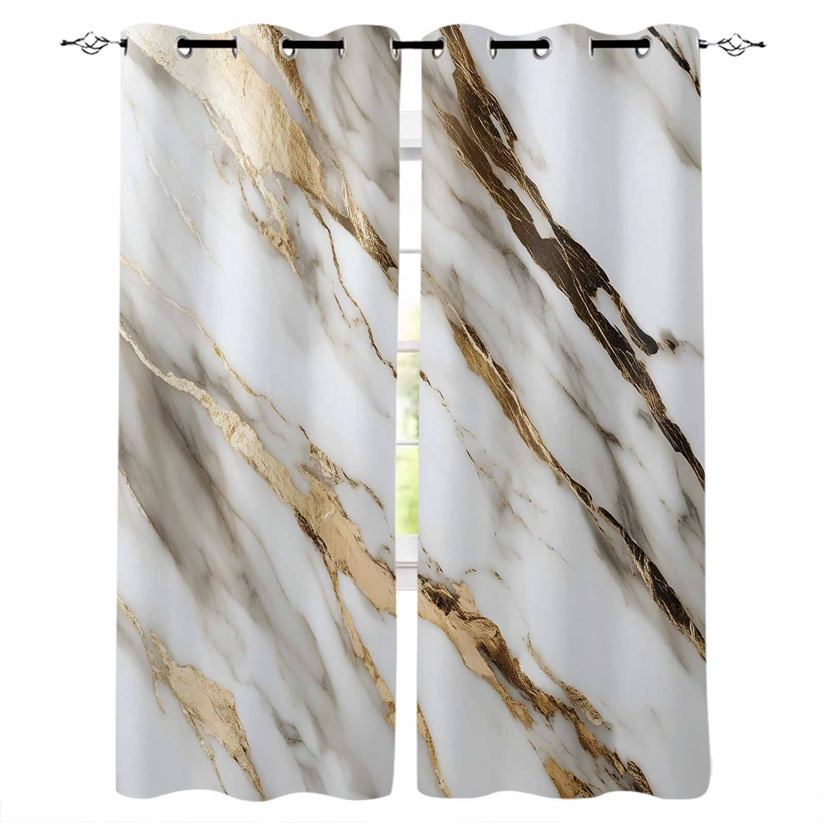 Blackout Curtains for Bedroom, Marble Grey White Room Darkening Window ...