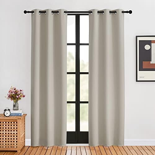 Blackout Curtains for Bedroom, Natural, 34 W by 80 L, Set of 2, Thermal ...