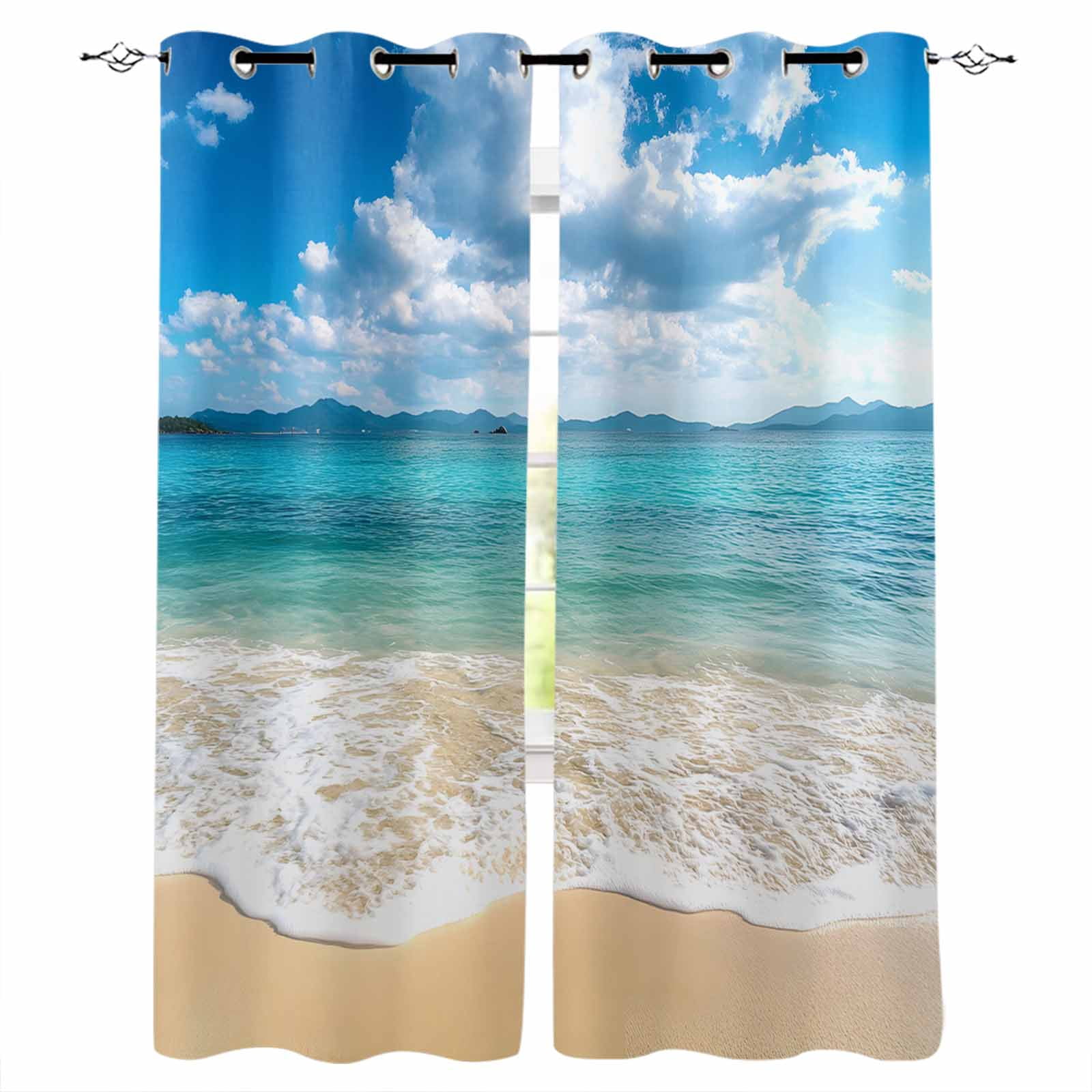 Blackout Curtains for Bedroom, Ocean Beach Room Darkening Window Drapes ...