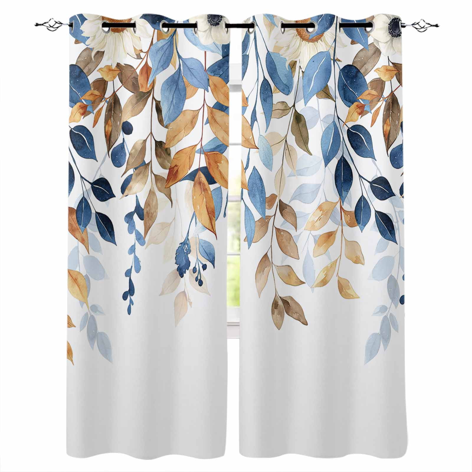 Blackout Curtains for Bedroom, Orange Blue Botanical Room Darkening ...
